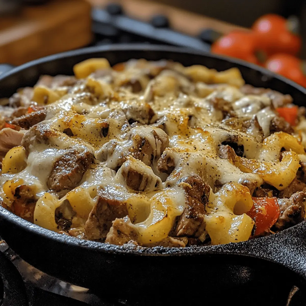 Deconstructed Philly Cheesesteak Skillet with Chicken or Steak