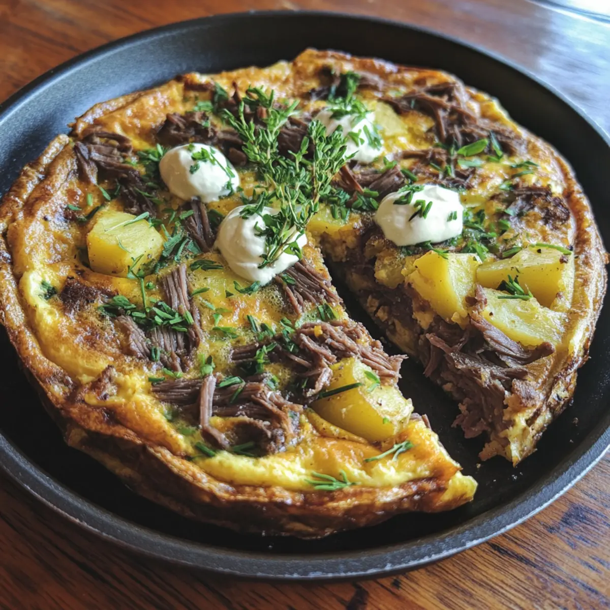 Easy Delicious Shredded Beef and Yukon Gold Potato Frittata