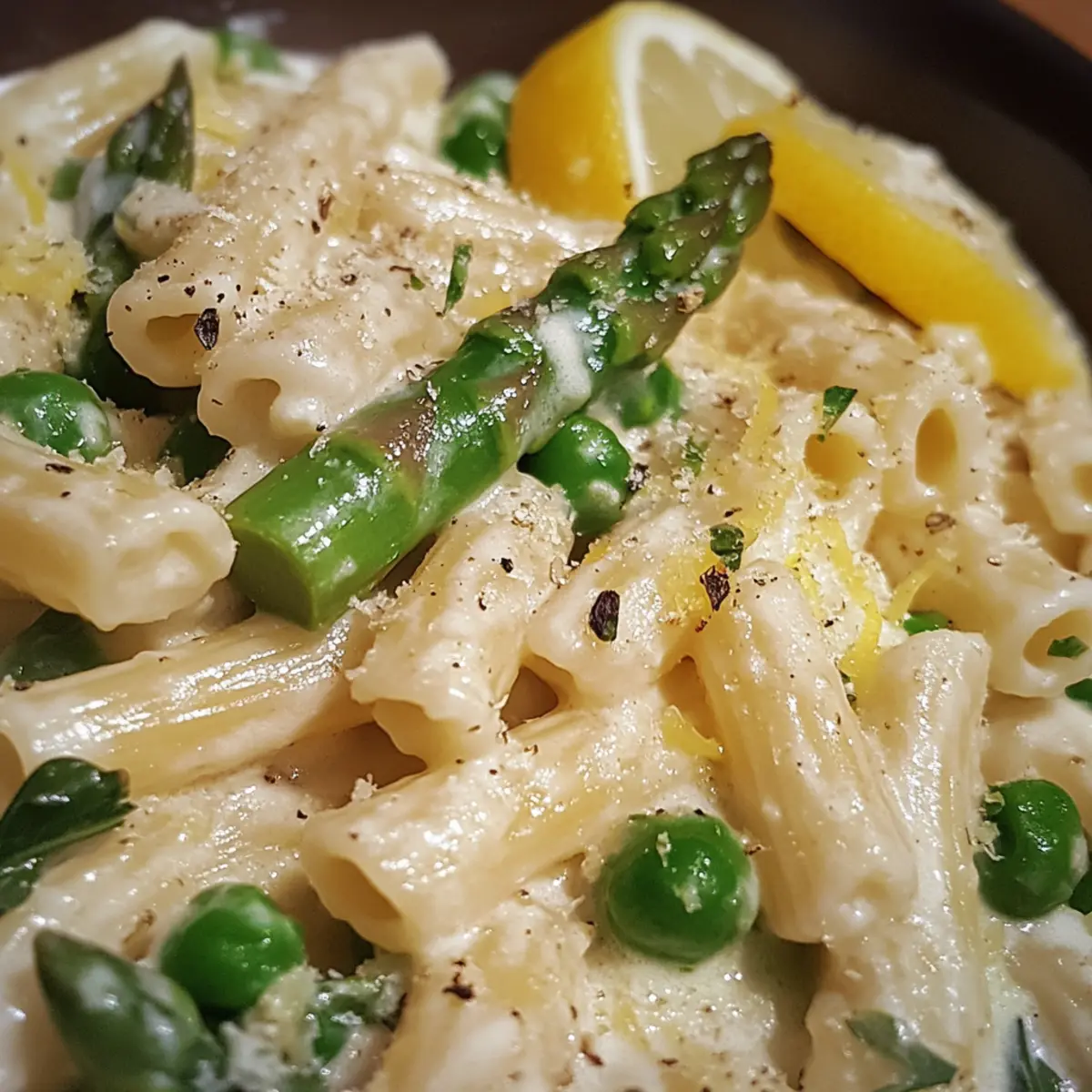 Easy Creamy Spring Pasta Primavera with Peas, Asparagus & Lemon
